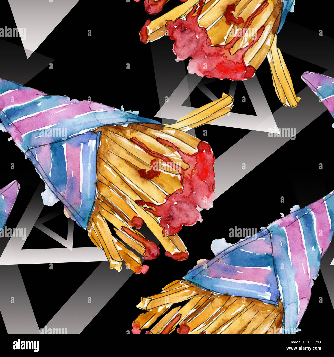 Fast food french fries in a watercolor style set. Watercolor background ...