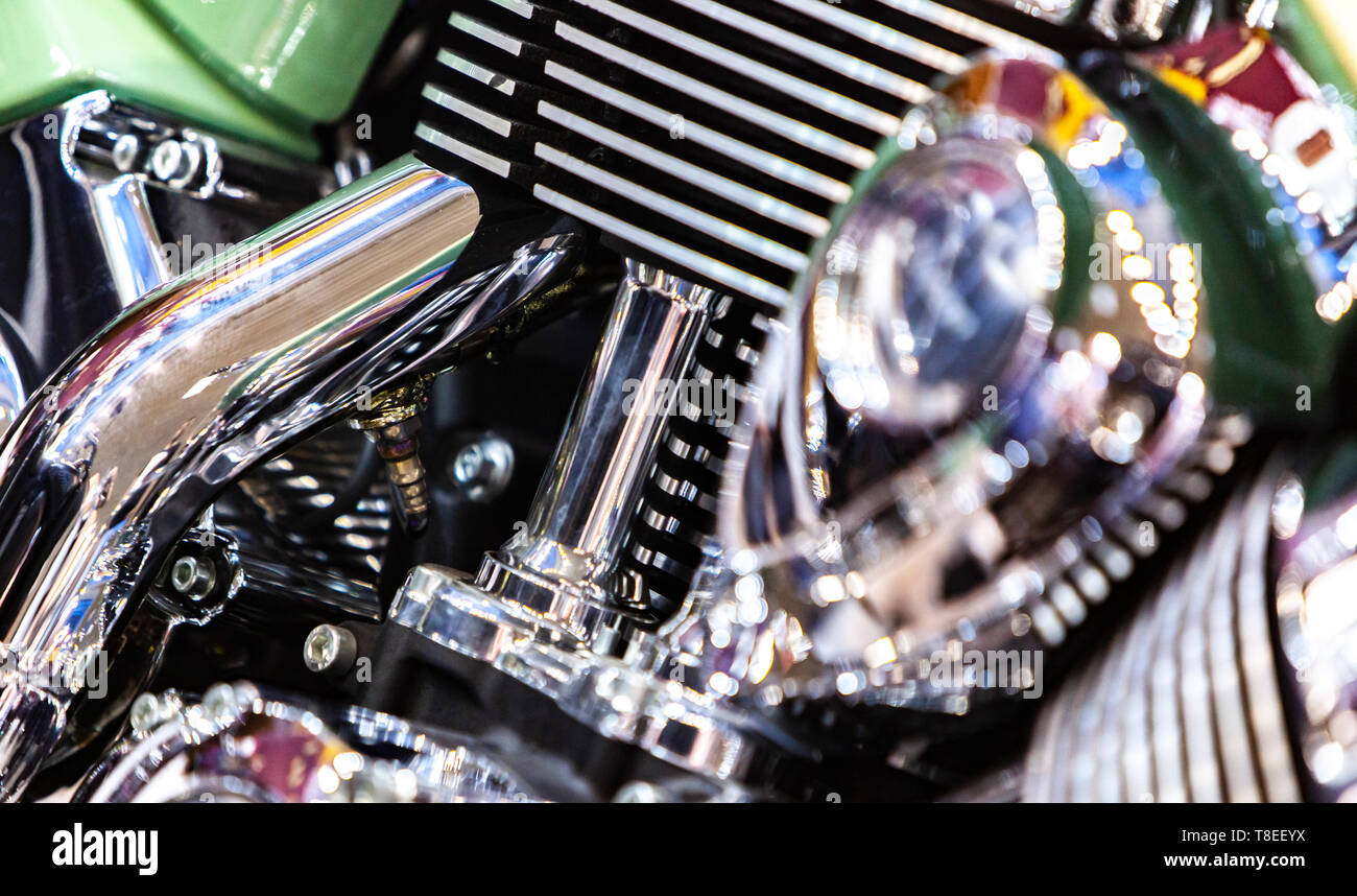 Closeup detail of the shiny motorcycle engine Stock Photo - Alamy