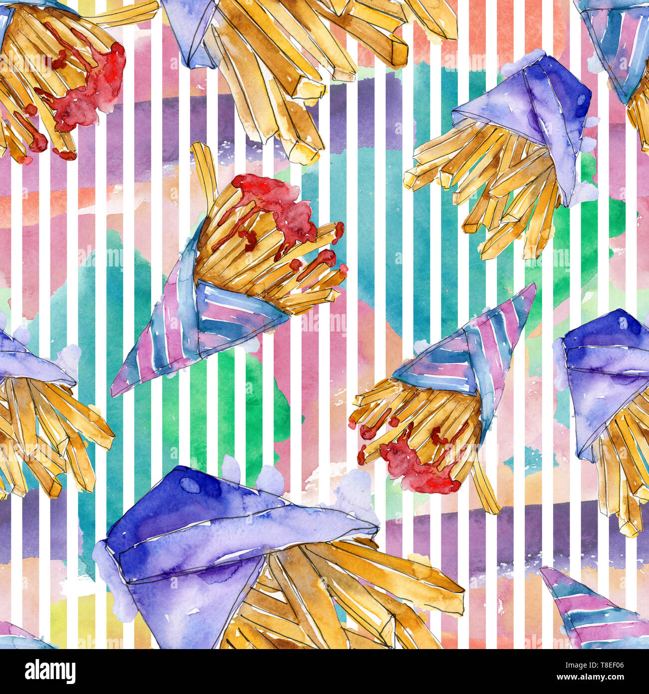 Fast food french fries in a watercolor style set. Watercolor background ...