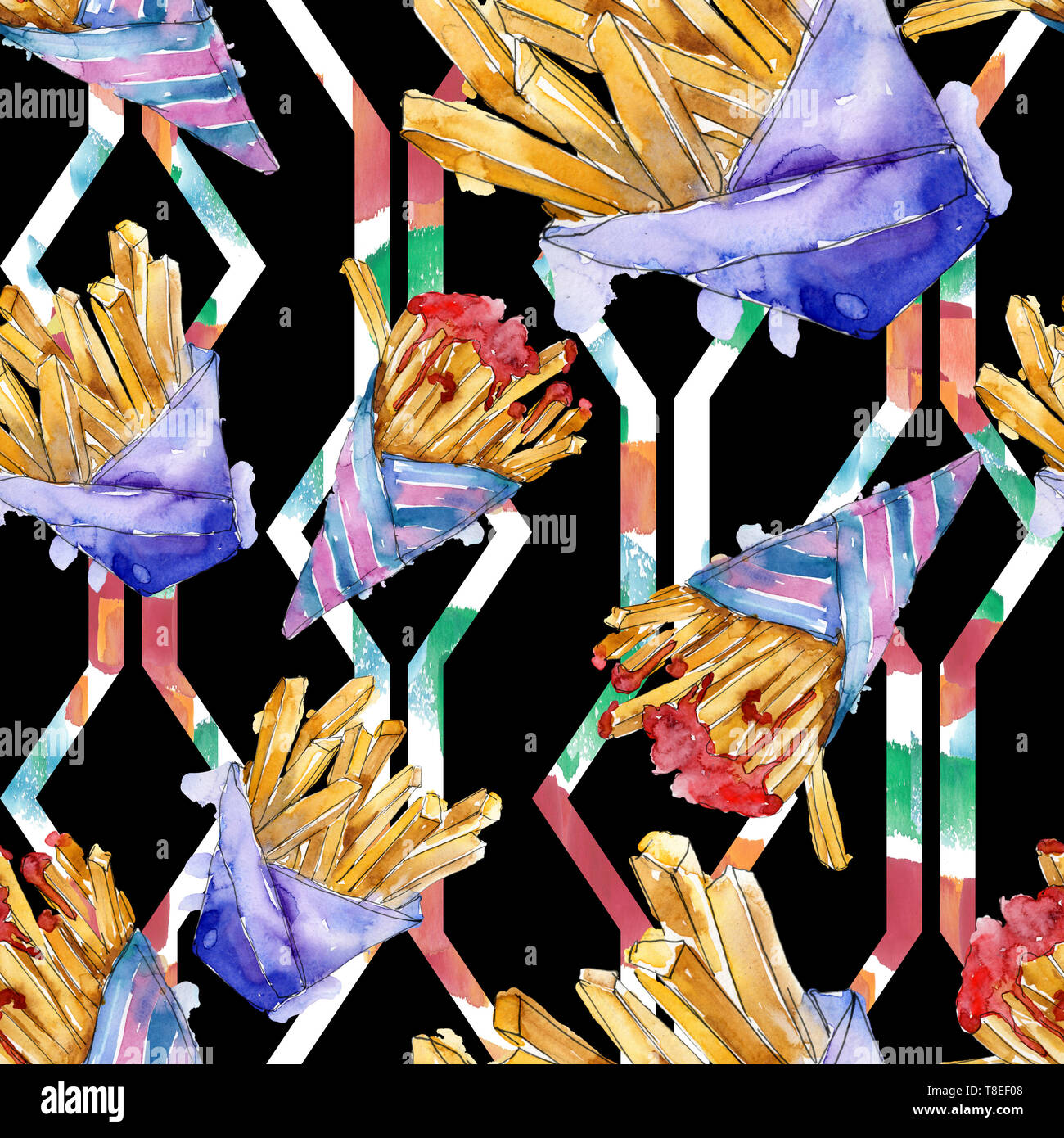 Fast food french fries in a watercolor style set. Watercolor background ...