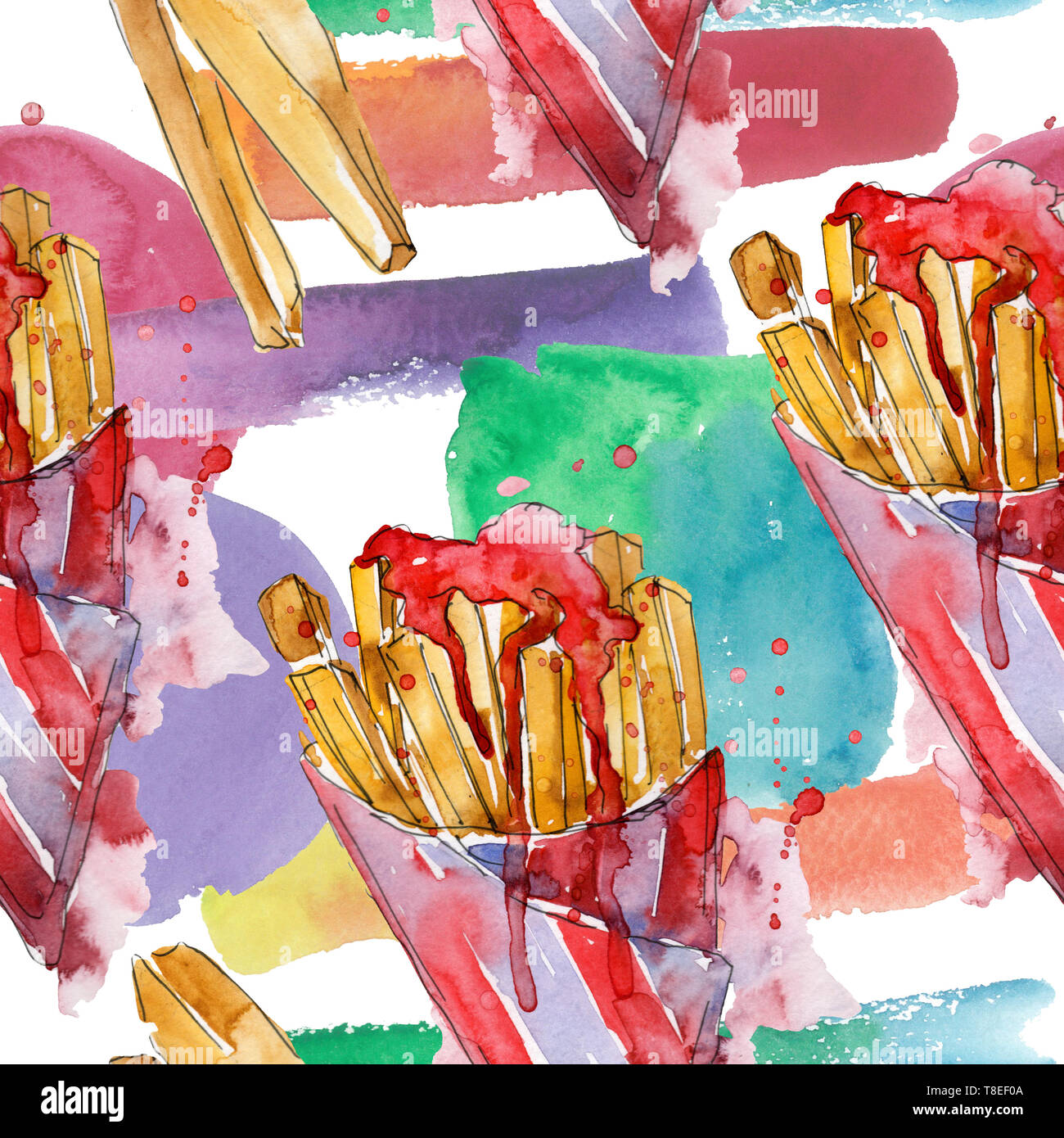Fast food french fries in a watercolor style set. Watercolor background ...