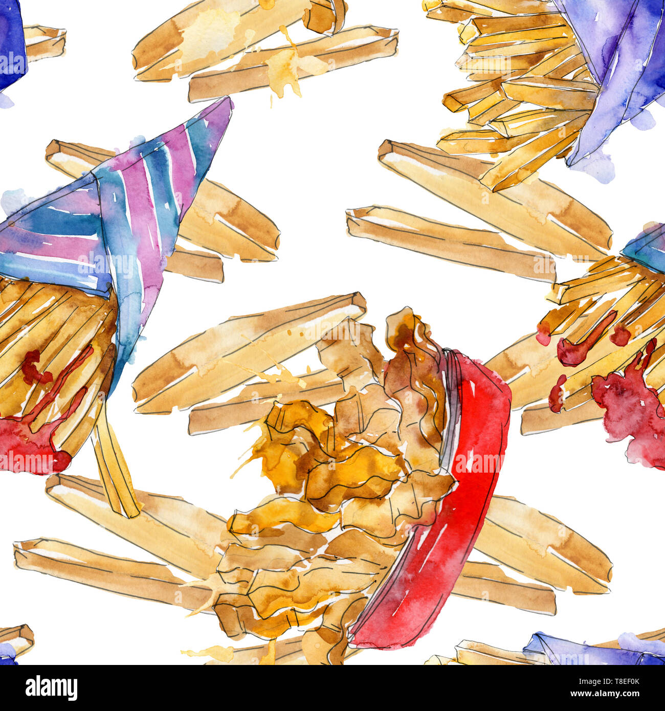 Fast food french fries in a watercolor style set. Watercolor background ...