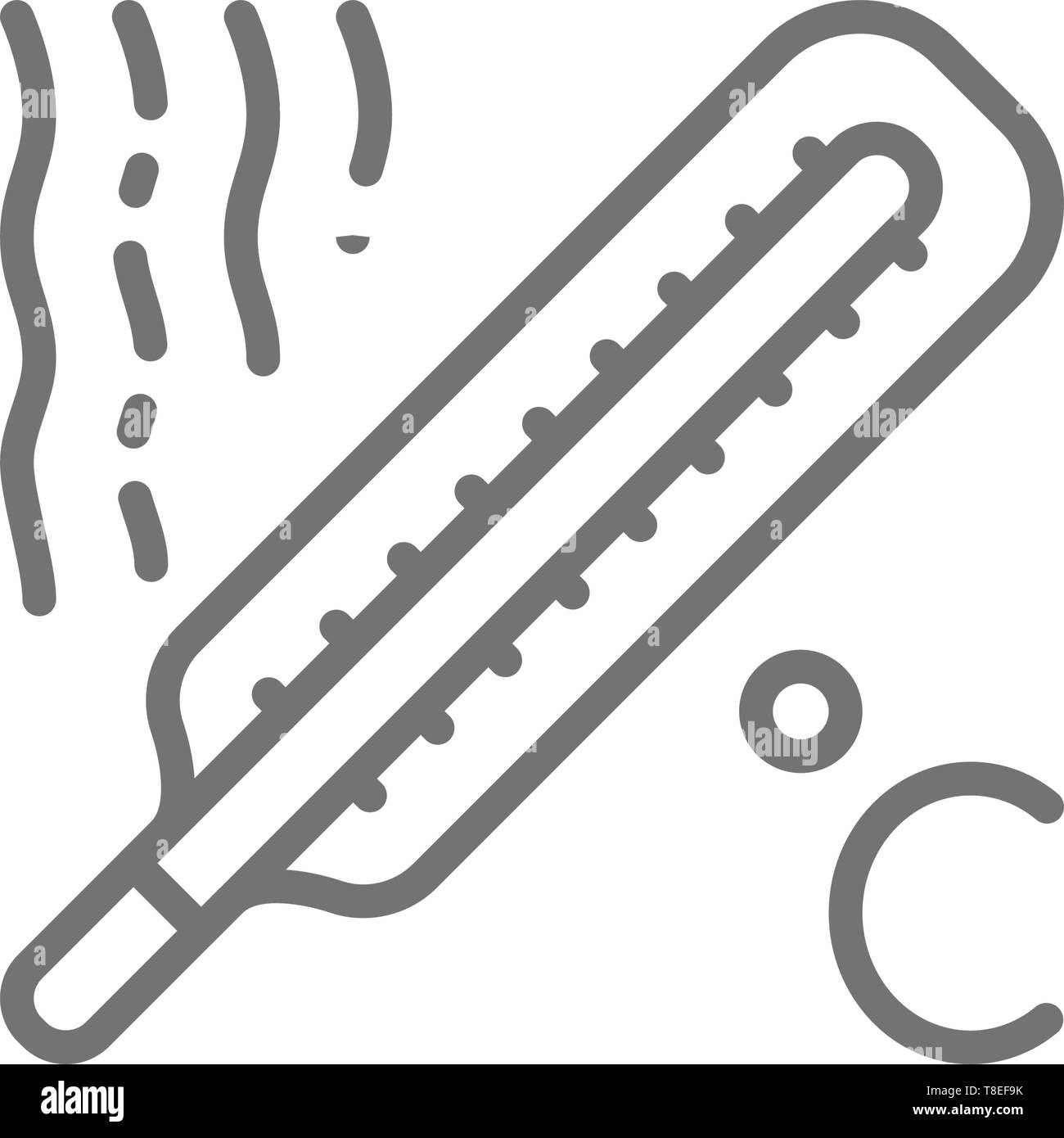 Thermometer, high temperature, fever line icon. Isolated on white ...