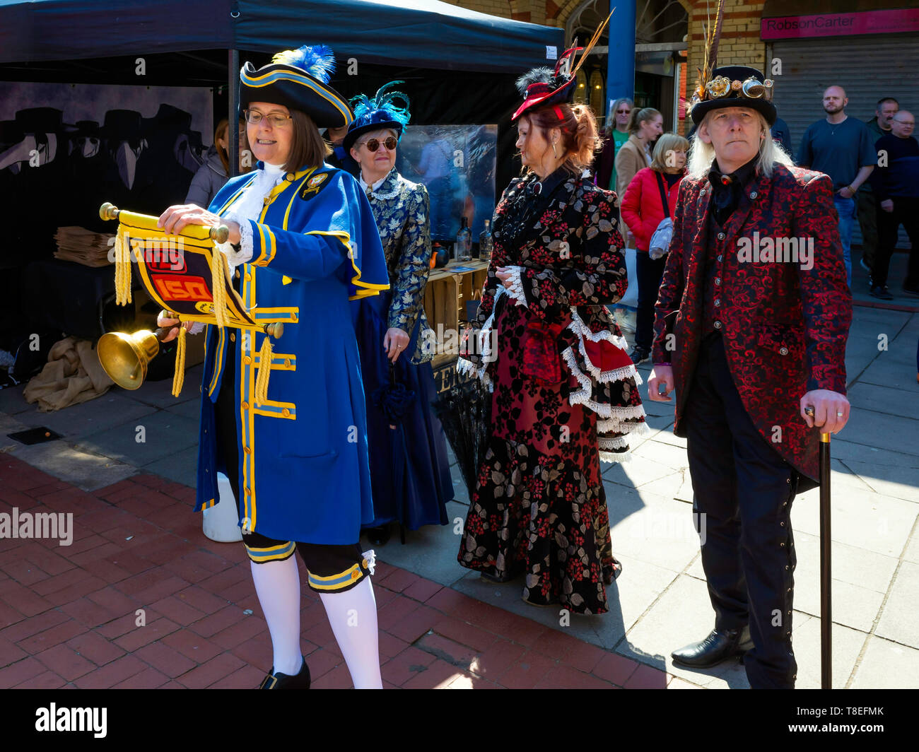 Saltburn by the Sea May 2019 Farmers Market the Town crier with people ...