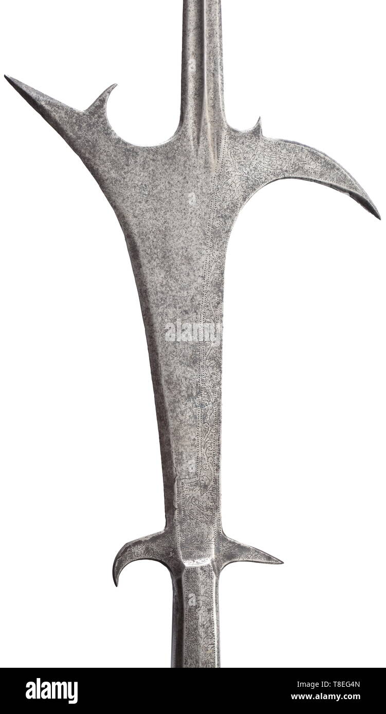 A rare North Italian halberd alabarda, circa 1530-50. The head formed ...