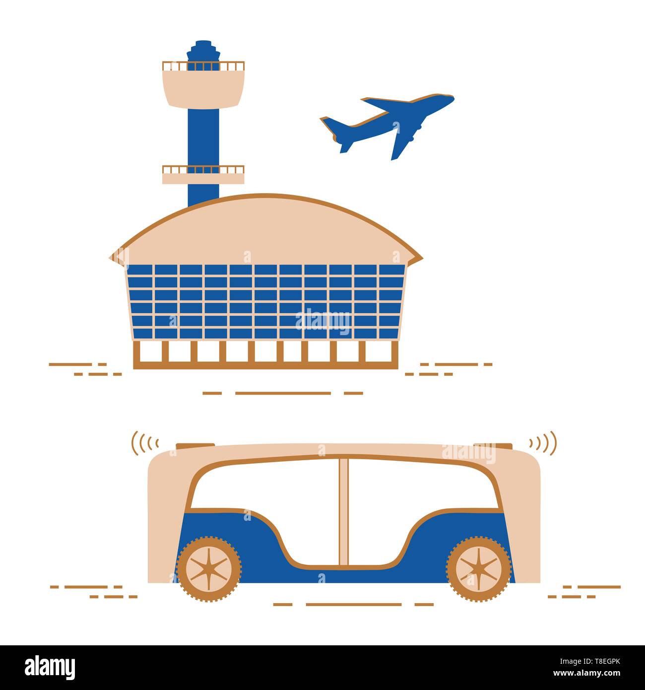 Self-driving transportation of passengers to airport. Automated bus ...
