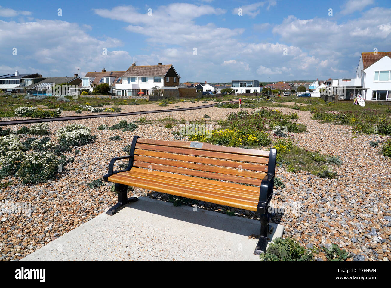 Bench on a beach, Shoreham by Sea, UK Stock Photo - Alamy