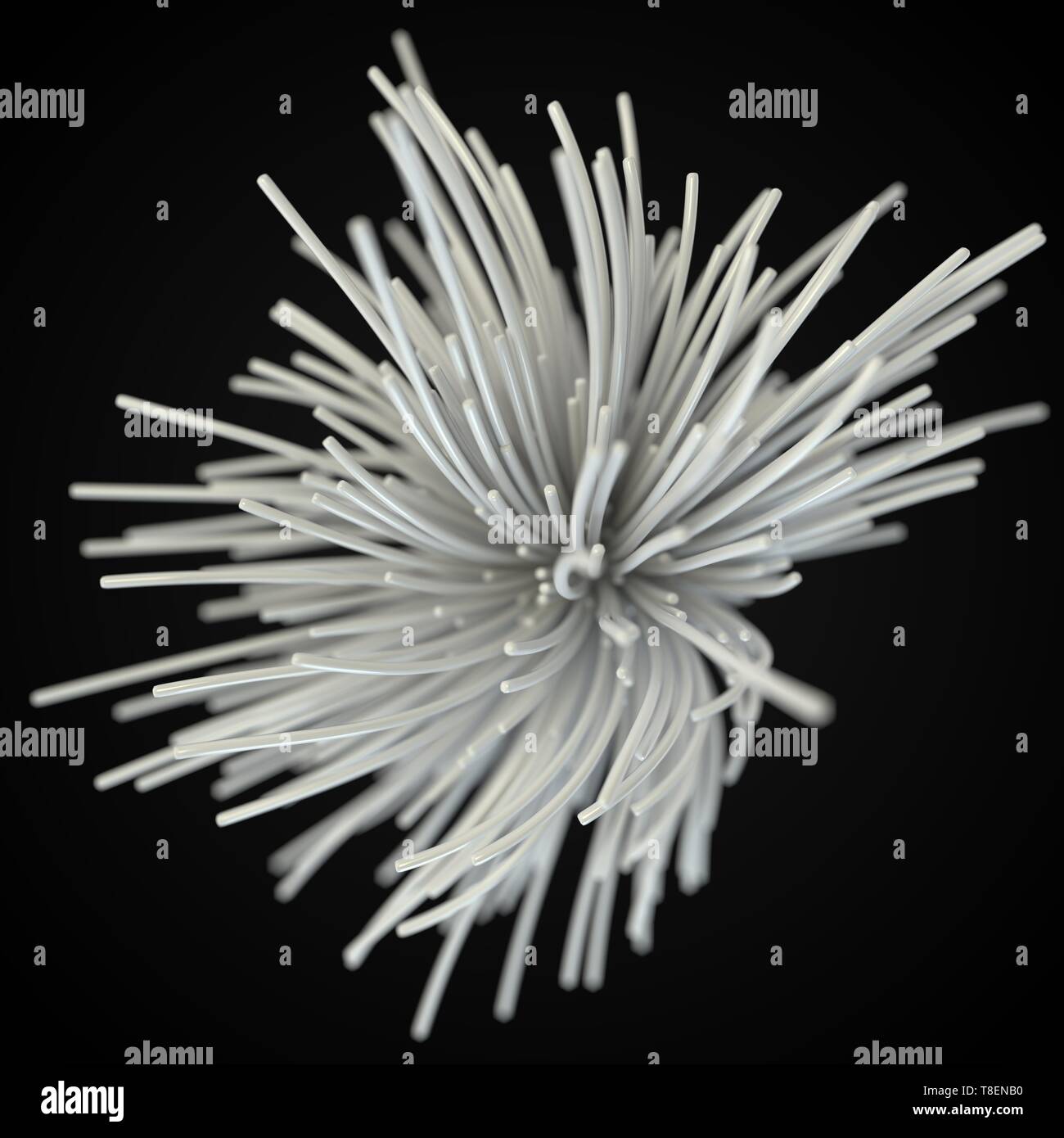white strings growing and flowing on air. 3d illustration with black ...