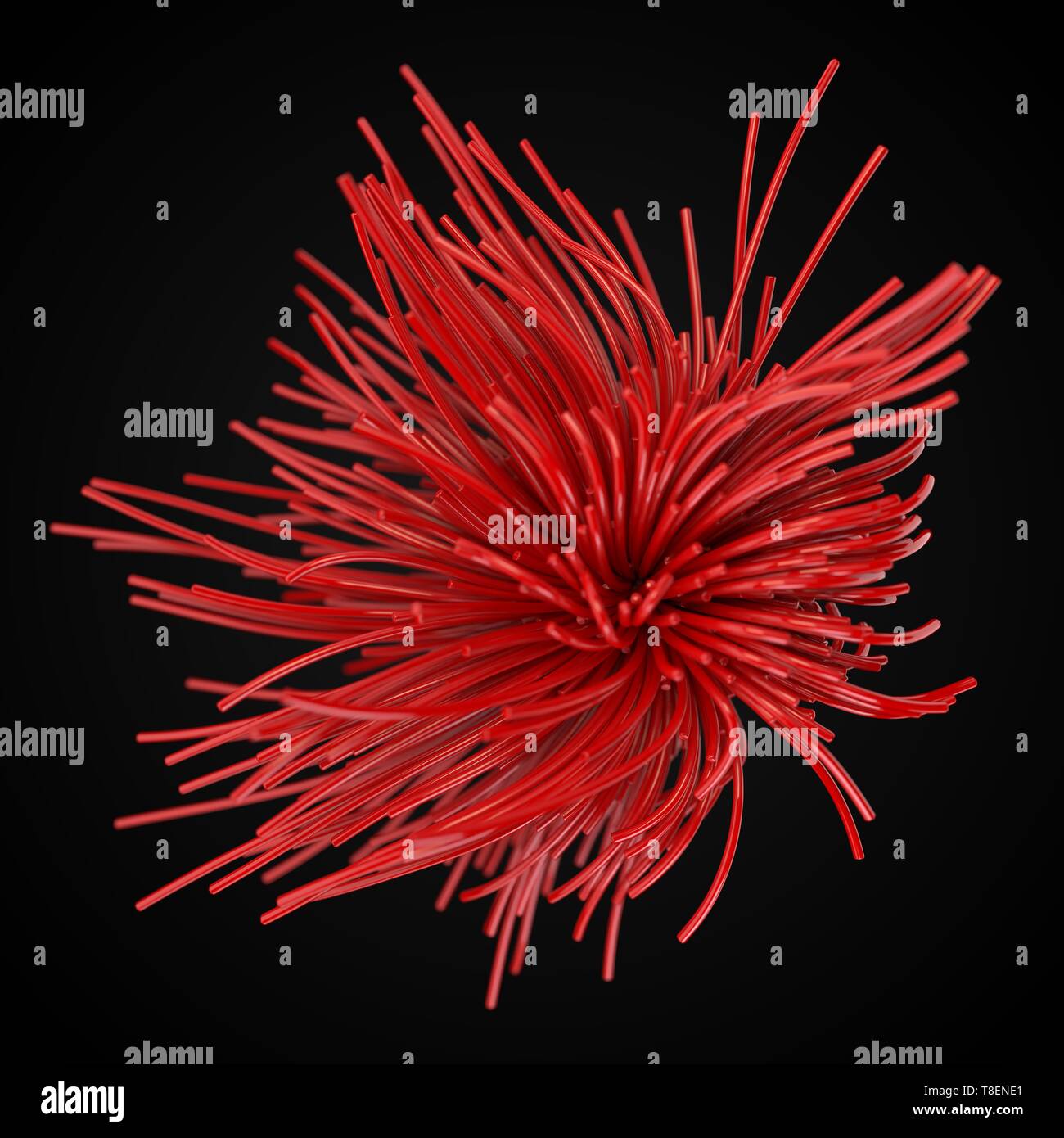 red strings flowing on air. 3d illustration with black background Stock ...