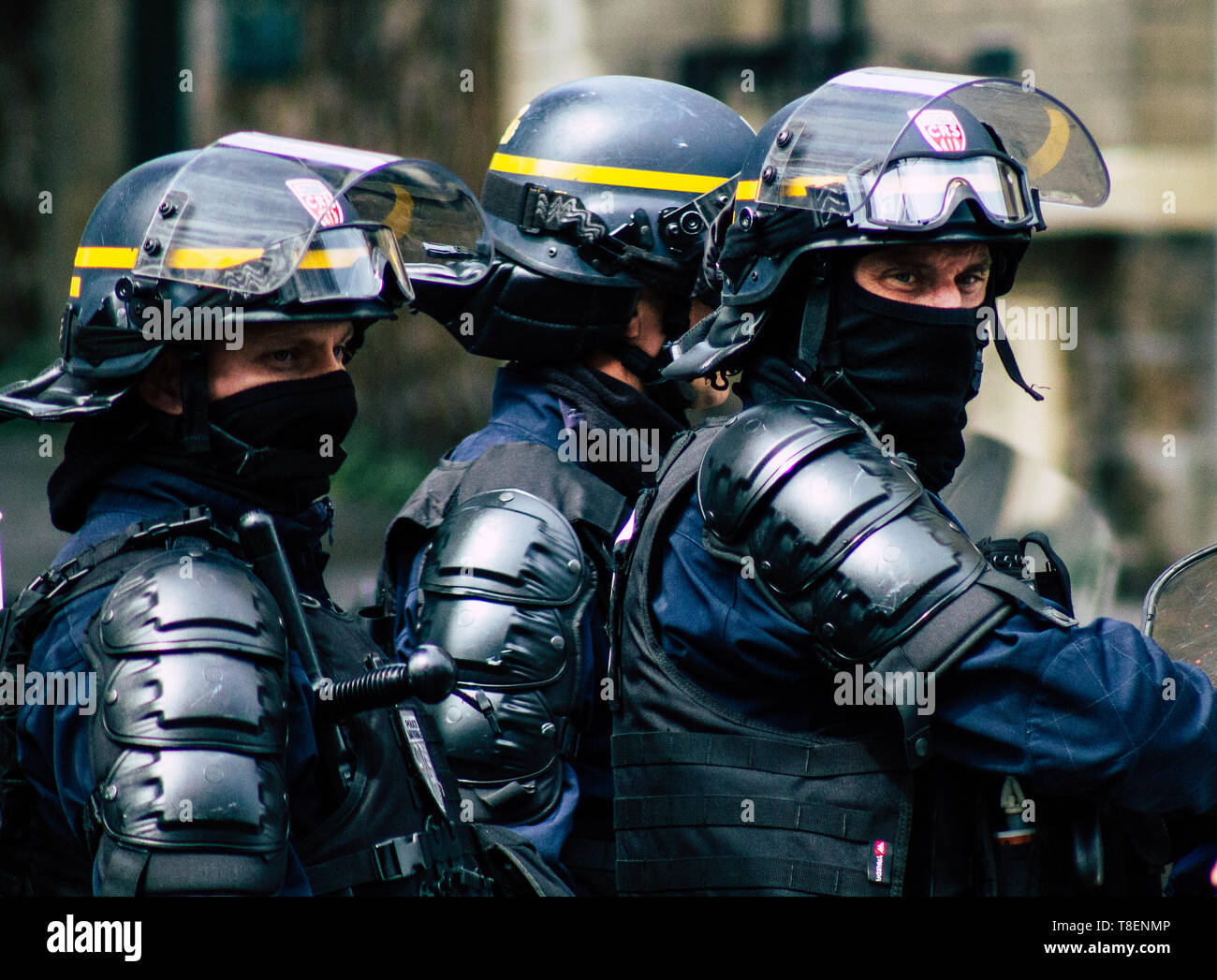Paris France May 11, 2019 Portrait of a riot squad of the French ...