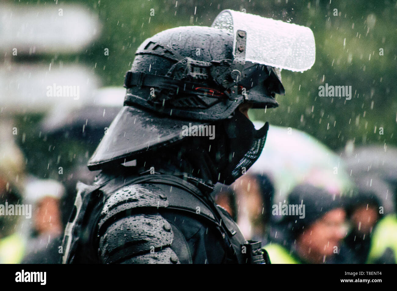 Paris France May 11, 2019 Portrait of a riot squad of the French ...