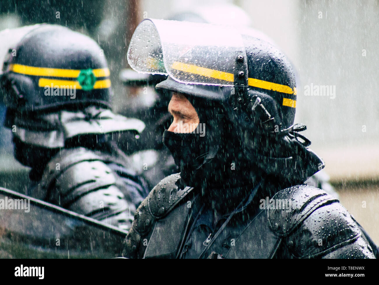 Paris France May 11, 2019 Portrait of a riot squad of the French ...