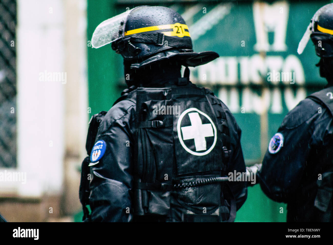 Paris France May 11, 2019 Portrait of a riot squad of the French ...