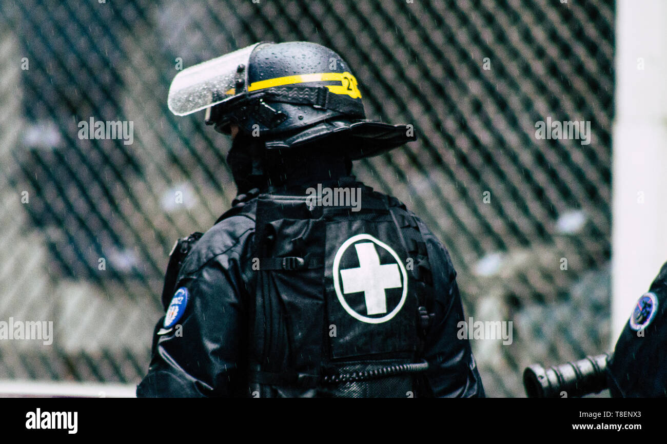 Paris France May 11, 2019 Portrait of a riot squad of the French ...