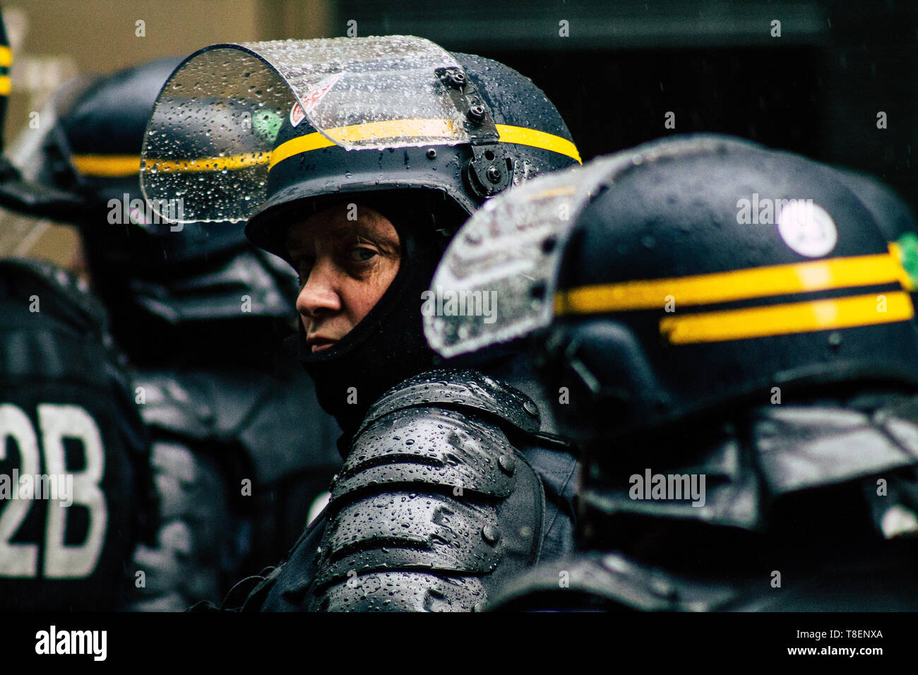 Paris France May 11, 2019 Portrait of a riot squad of the French ...