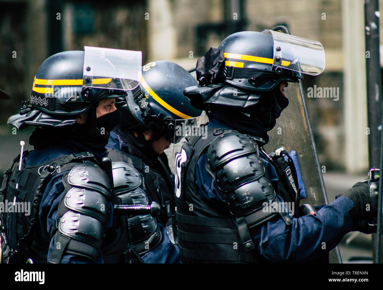 Paris France May 11, 2019 Portrait of a riot squad of the French ...