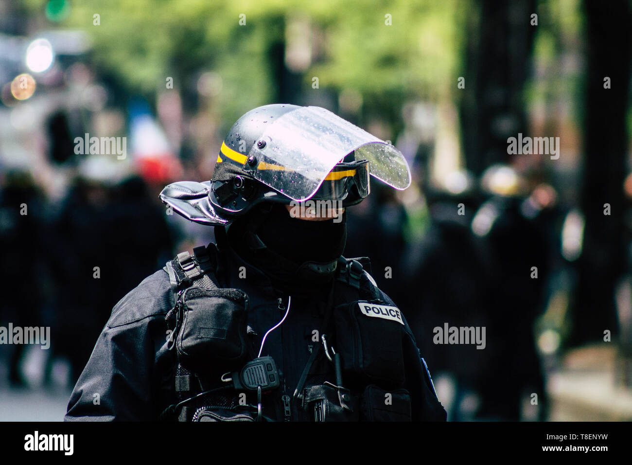 Paris France May 11, 2019 Portrait of a riot squad of the French ...