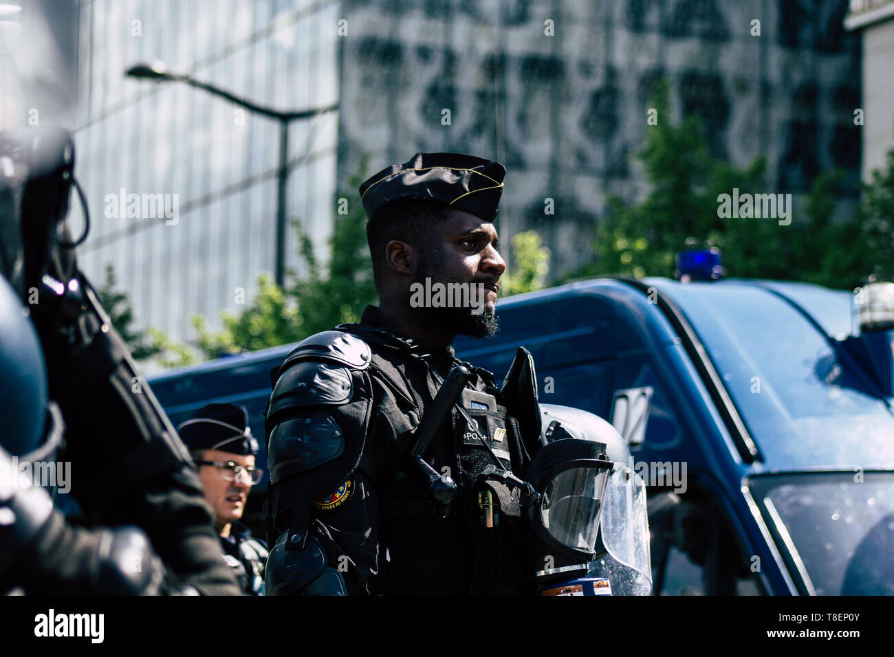 Paris France May 11, 2019 Portrait of a riot squad of the French ...