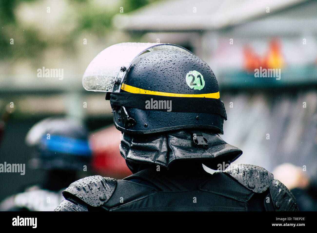 Paris France May 11, 2019 Portrait of a riot squad of the French ...