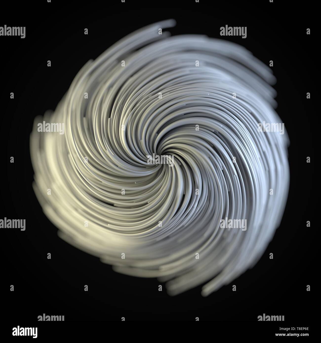 white strings growing and twisting on air. 3d illustration with black ...