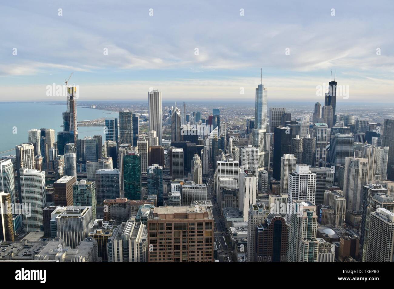View of the Chicago skyline seen from the 360 Chicago observation deck ...