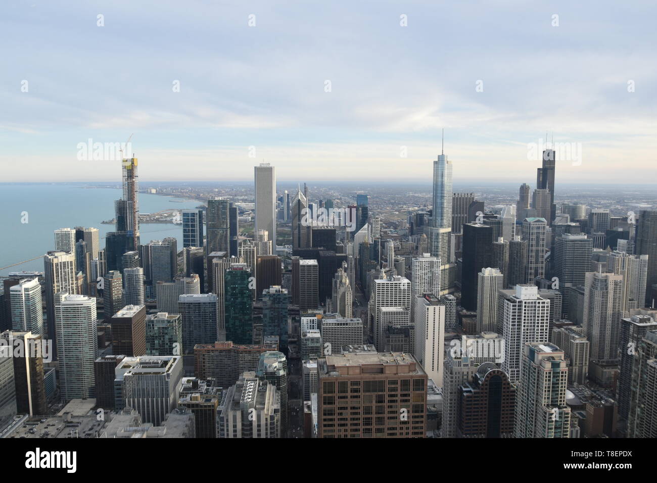 View of the Chicago skyline seen from the 360 Chicago observation deck ...