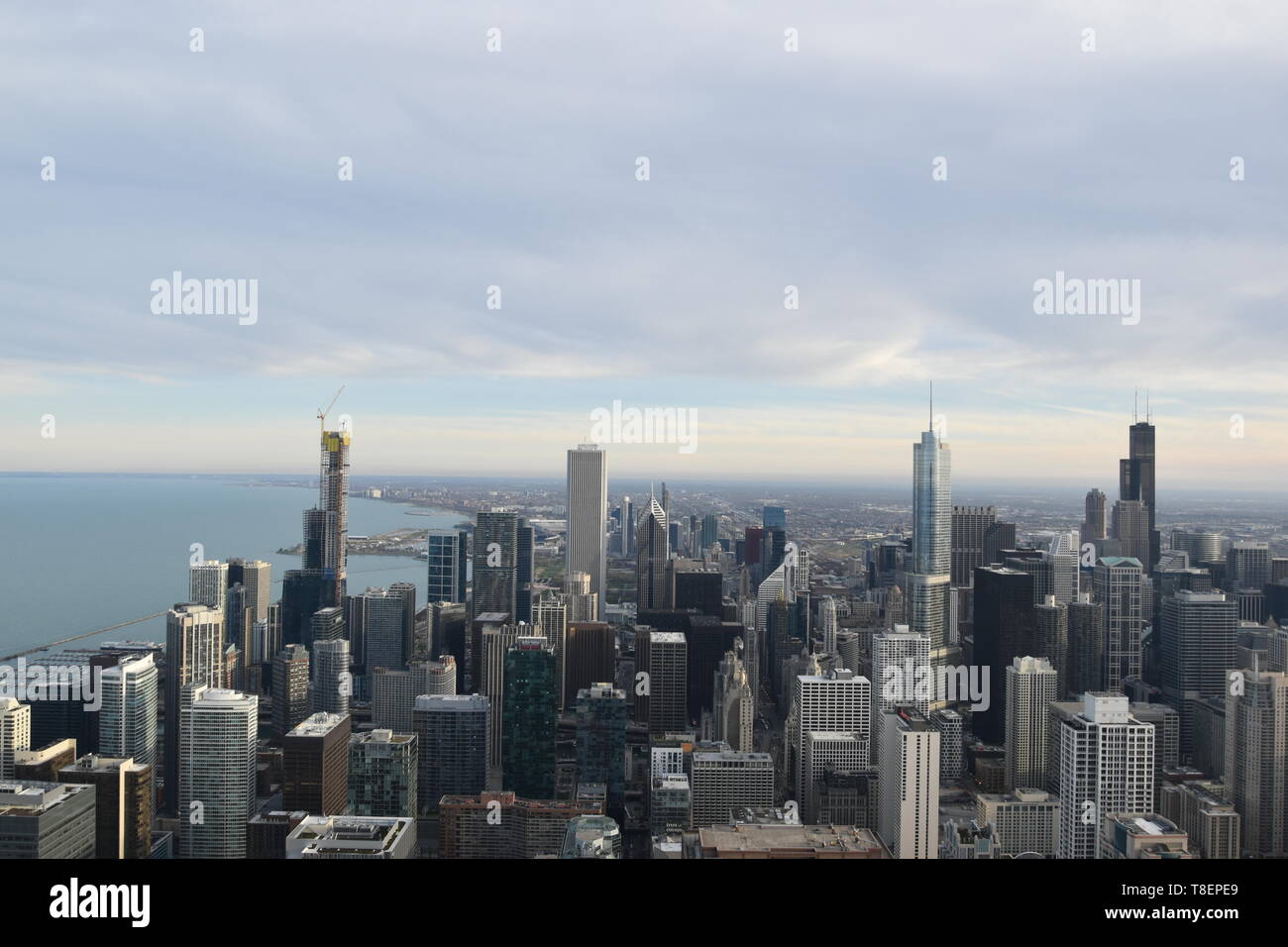 View of the Chicago skyline seen from the 360 Chicago observation deck ...