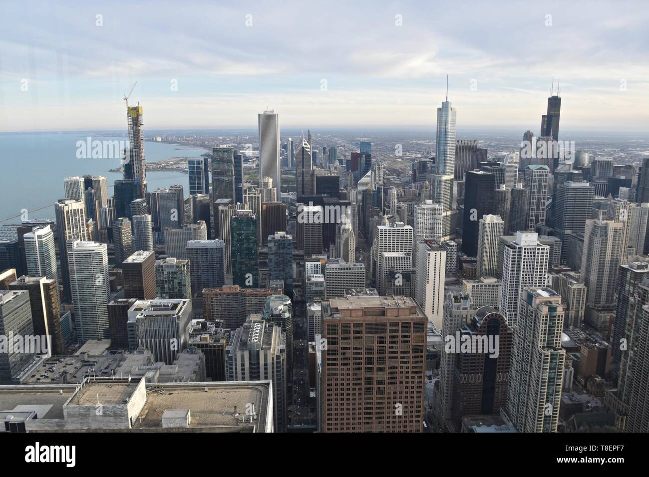 View of the Chicago skyline seen from the 360 Chicago observation deck ...