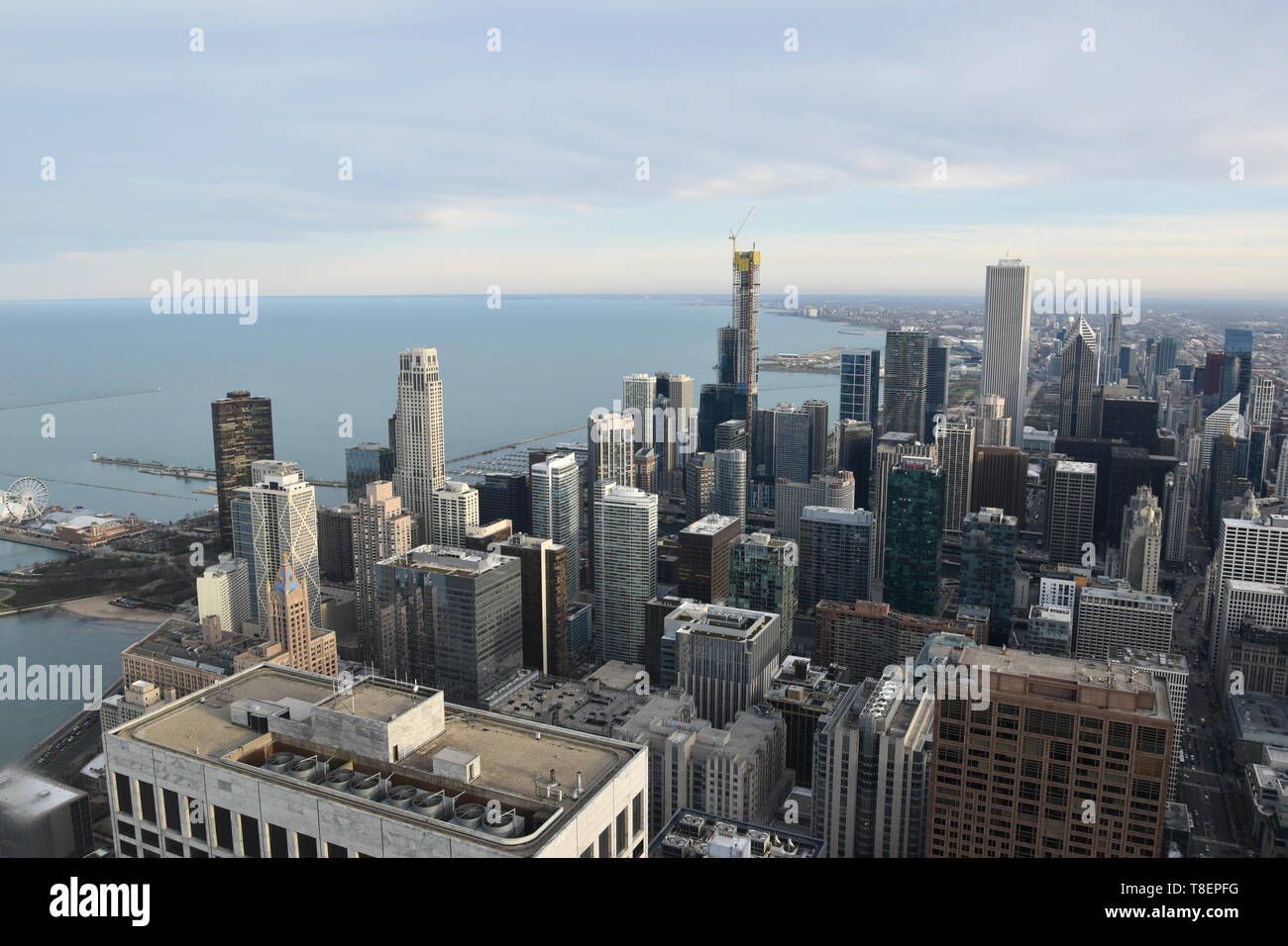 View of the Chicago skyline seen from the 360 Chicago observation deck ...