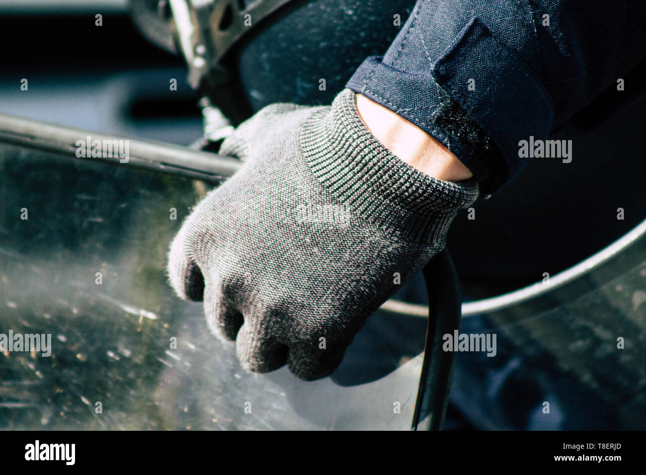 Paris France May 11, 2019 Close up of hands of French National Police ...