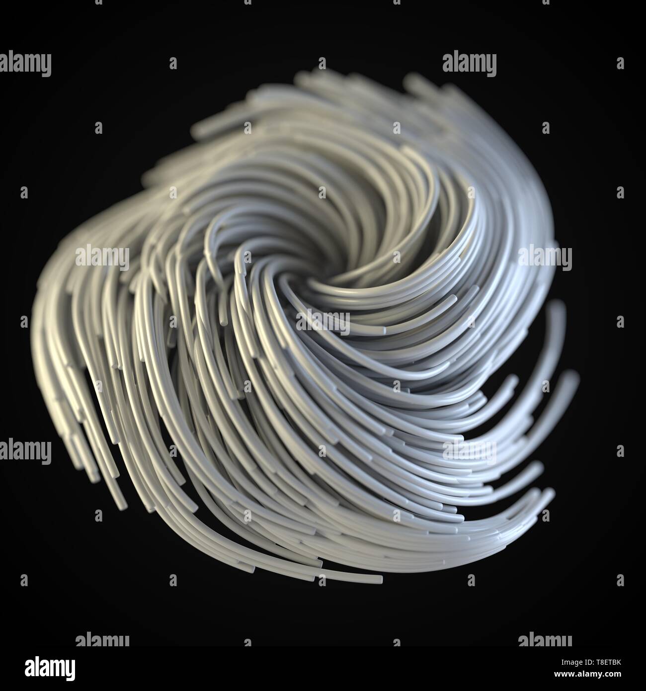 white strings growing and twisting on air. 3d illustration with black ...