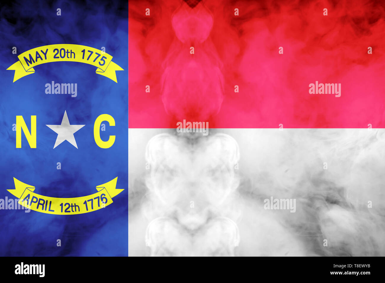 The national flag of the US state North Carolina in against a gray ...