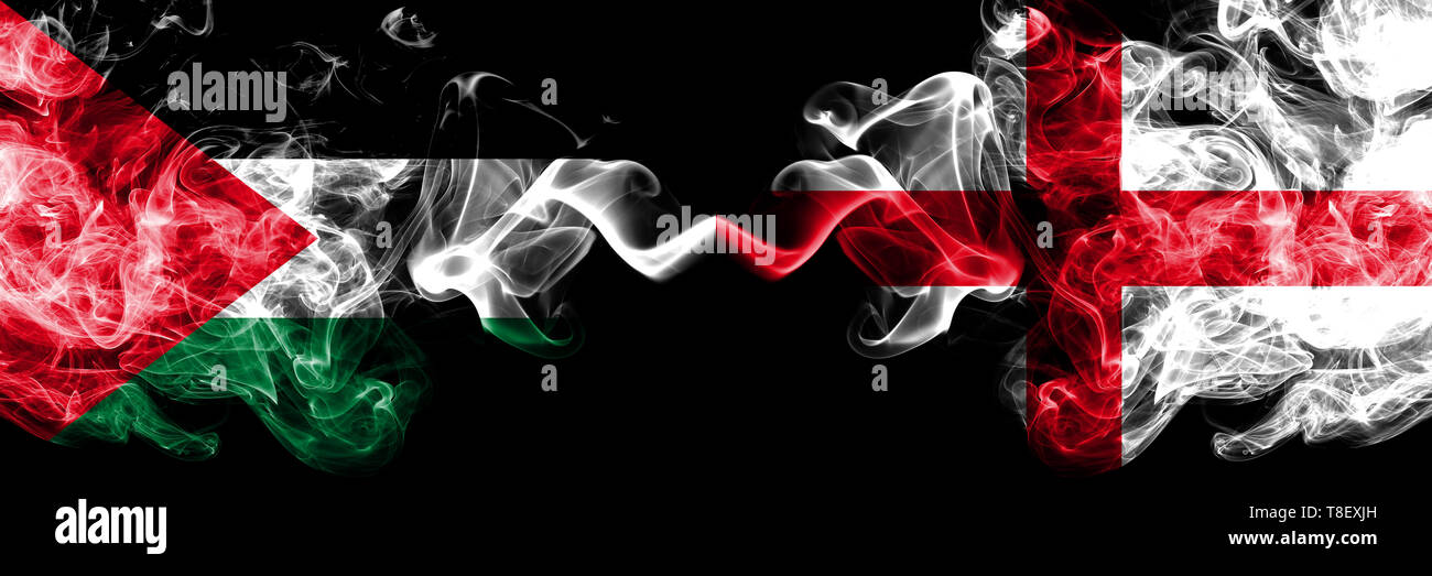 Palestine vs England, English smoky mystic flags placed side by side ...