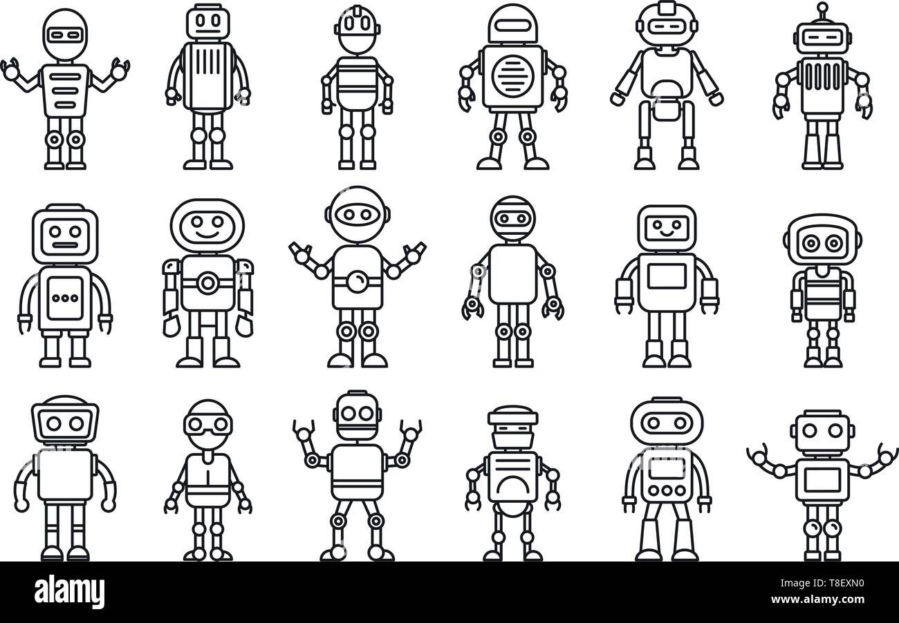 Humanoid robot icons set. Outline set of humanoid robot vector icons ... Humanoid robot icons set. Outline set of humanoid robot vector icons ...