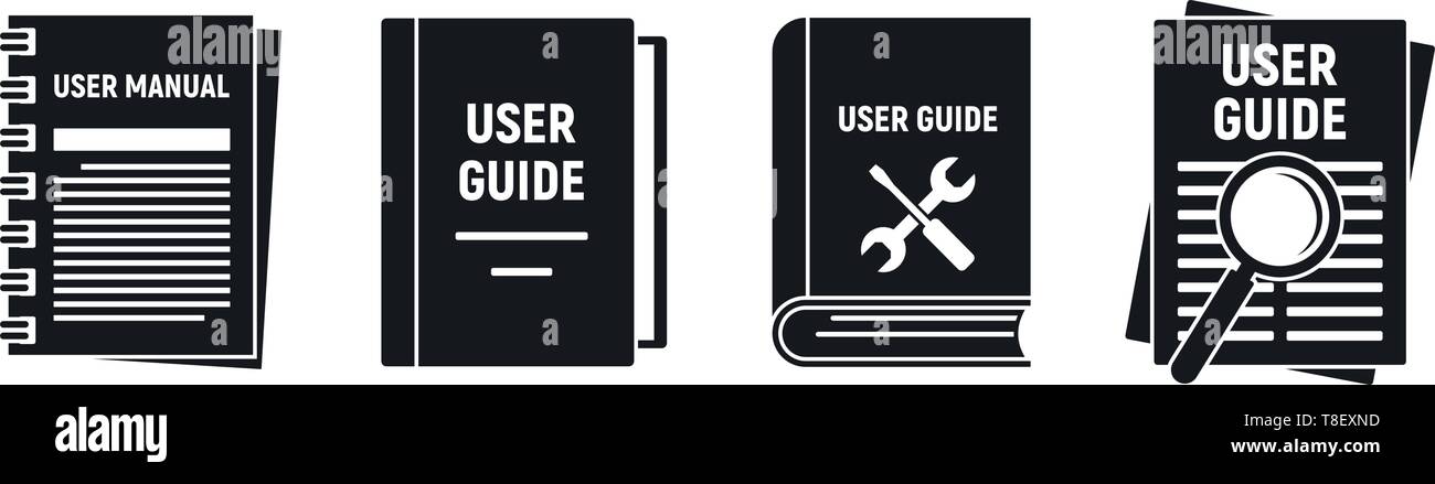 User guide instruction icons set. Simple set of user guide instruction ...
