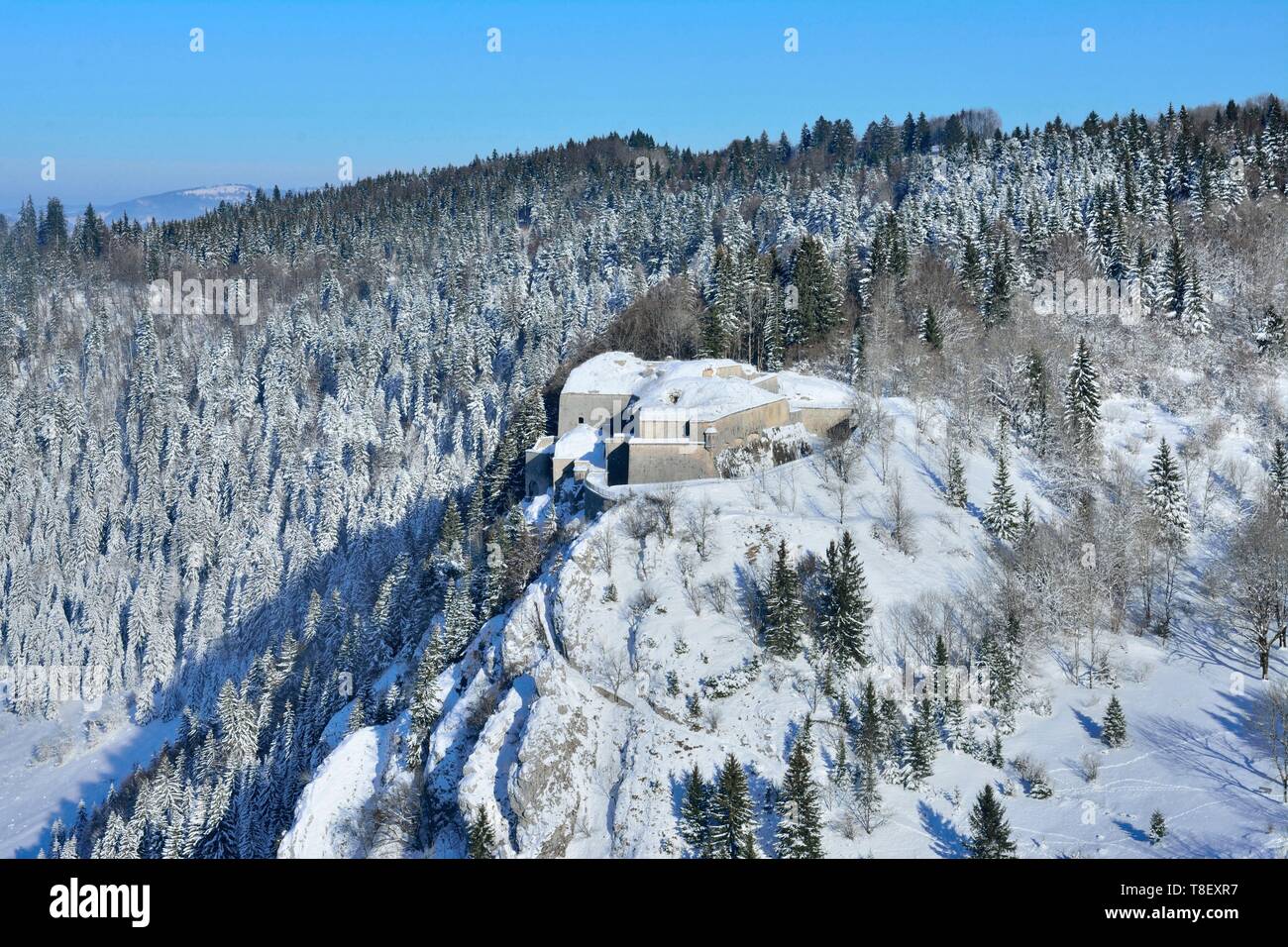 France, Doubs, La Cluse et Mijoux, Fort Malher, Forteresse (aerial view ...
