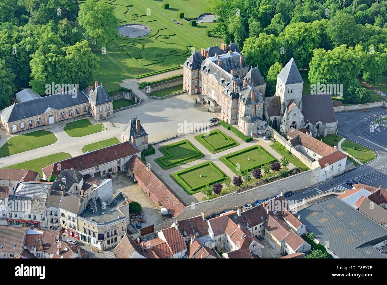 France, Marne, Montmirail, castle of Montmirail (aerial view Stock ...