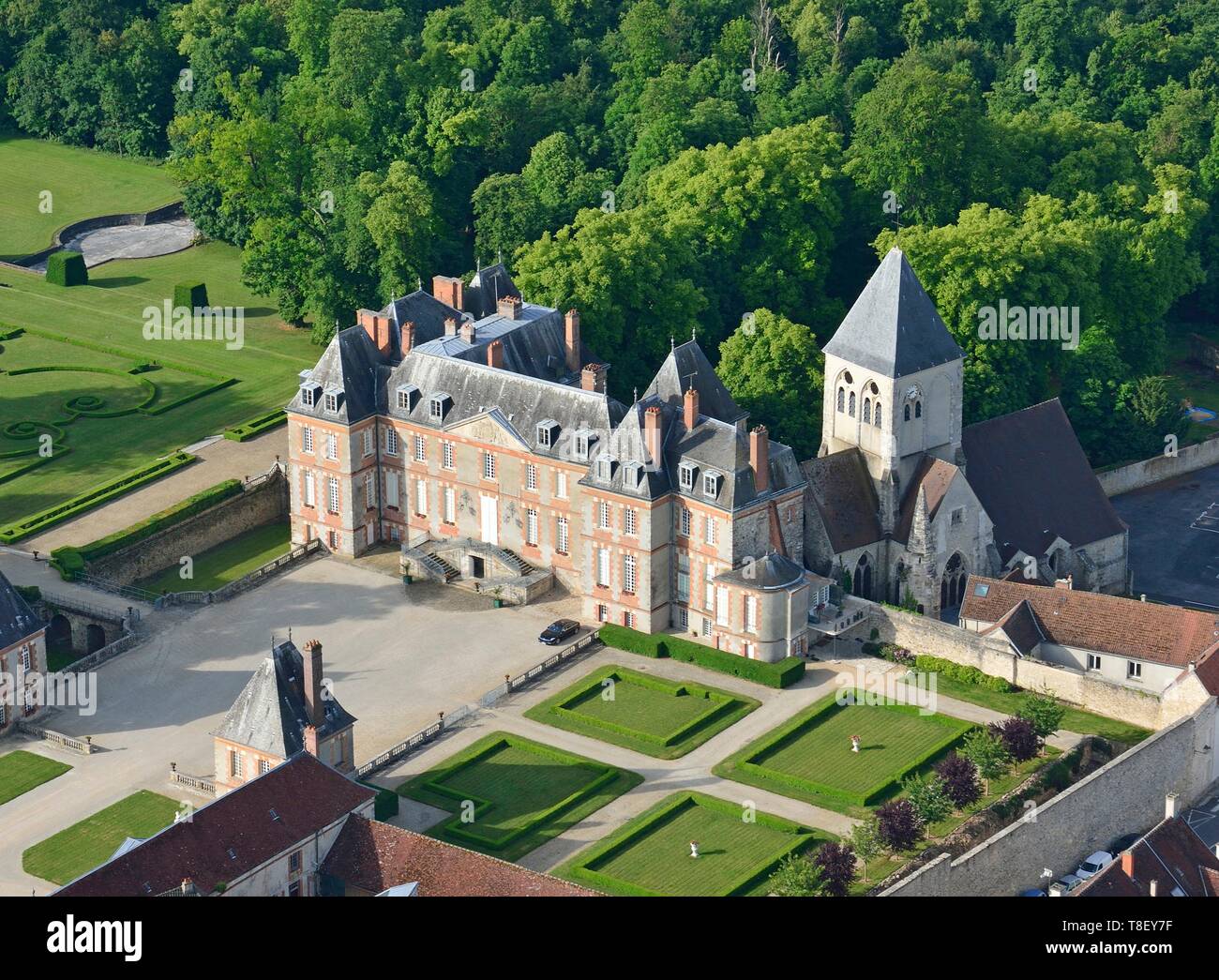 France, Marne, Montmirail, castle of Montmirail (aerial view Stock ...
