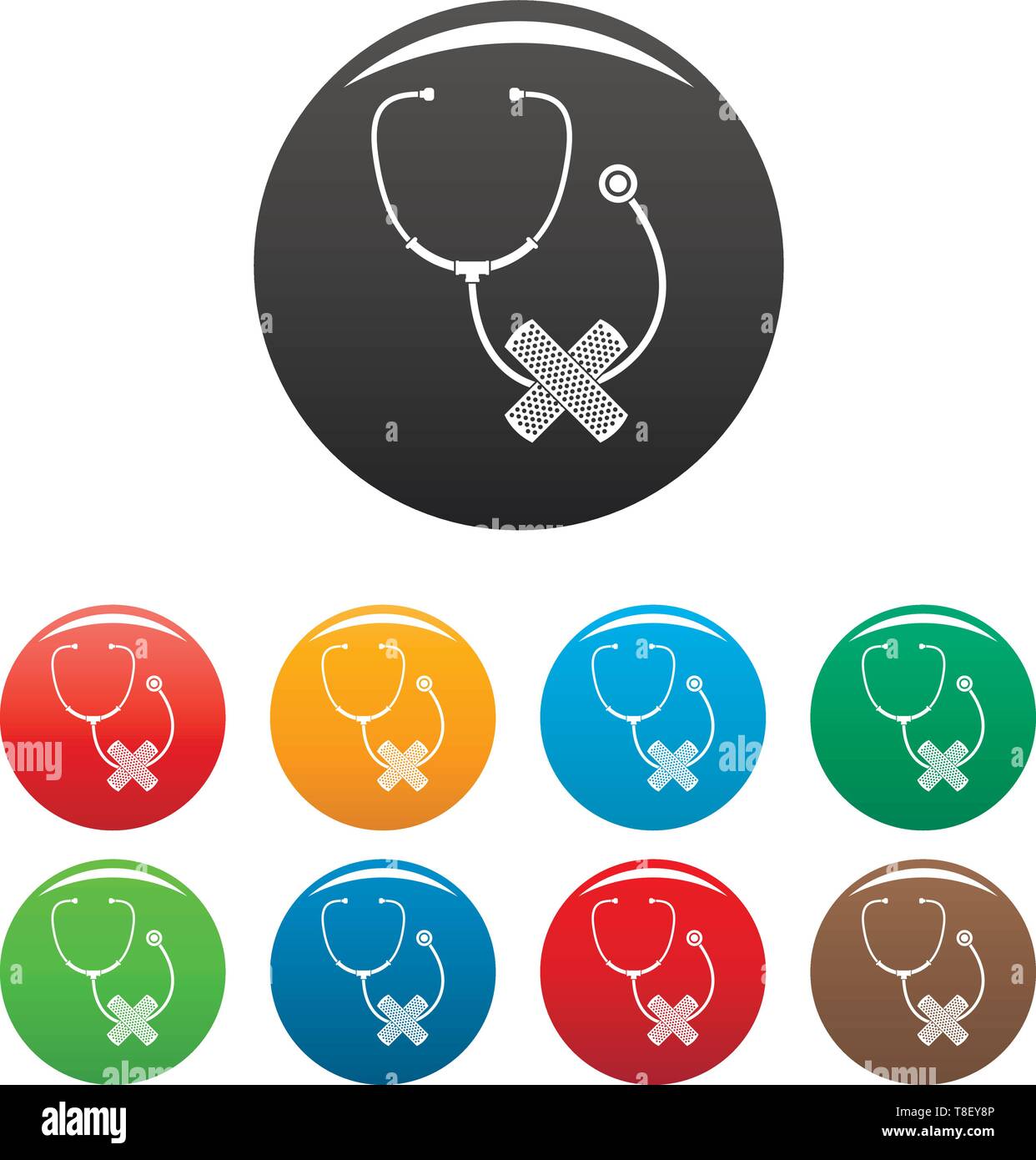 Stethoscope, cross bandage icons set 9 color vector isolated on white ...