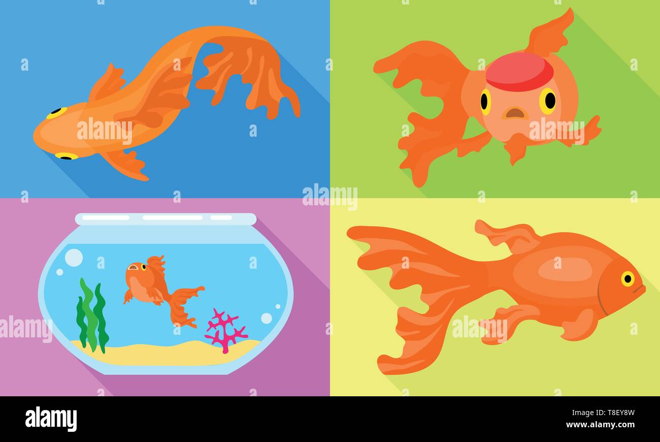 Goldfish icons set. Flat set of goldfish vector icons for web design ...