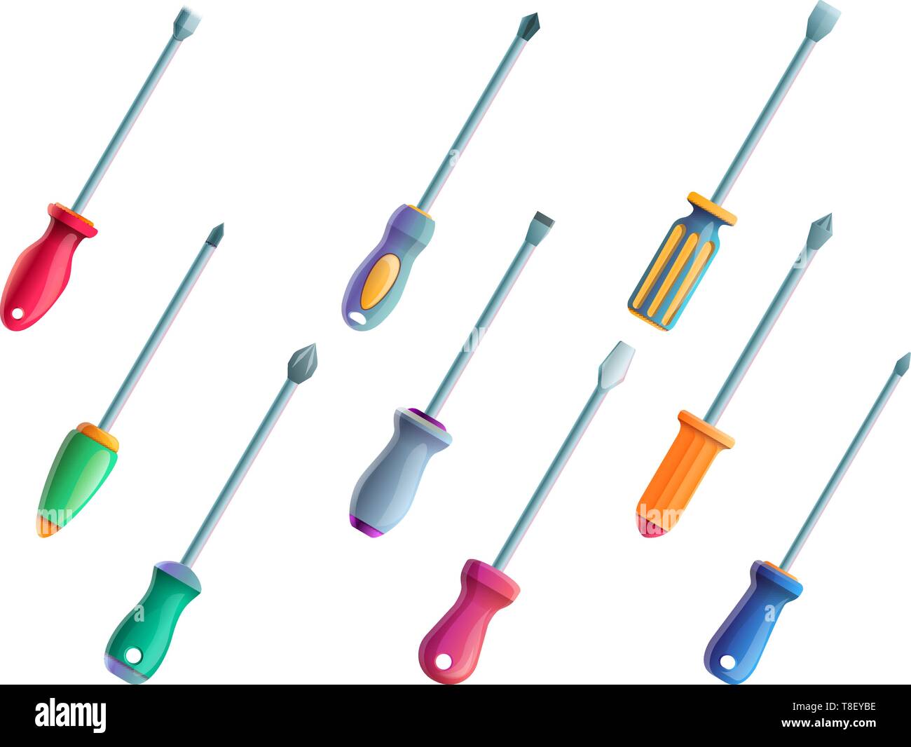 Screwdriver icons set. Cartoon set of screwdriver vector icons for web ...