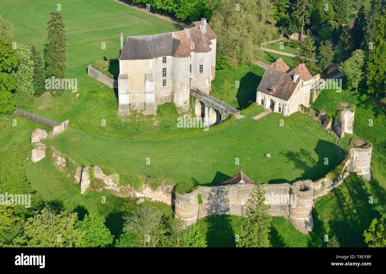 France, Eure, Chateau d'Harcourt, the 12th century fortress (aerial ...