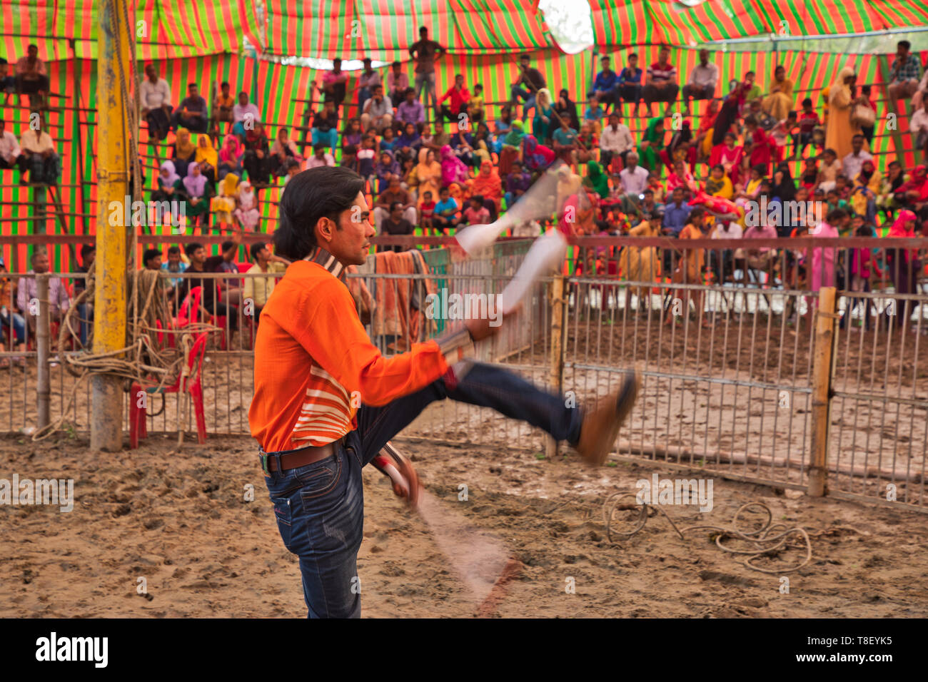 A troop member seen performing during the circus show. Bangladesh has a ...
