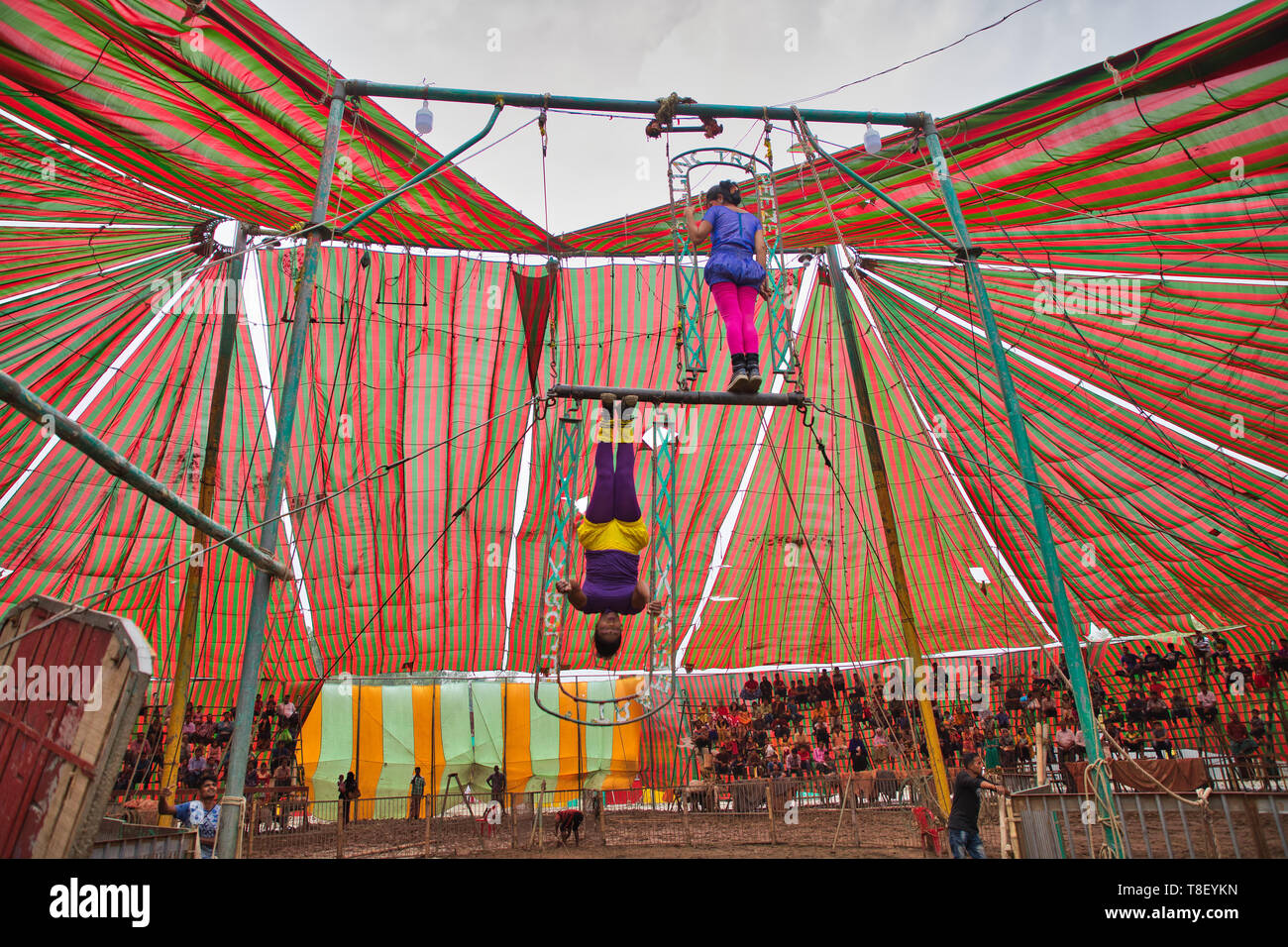Troop members seen performing during the circus show. Bangladesh has a ...