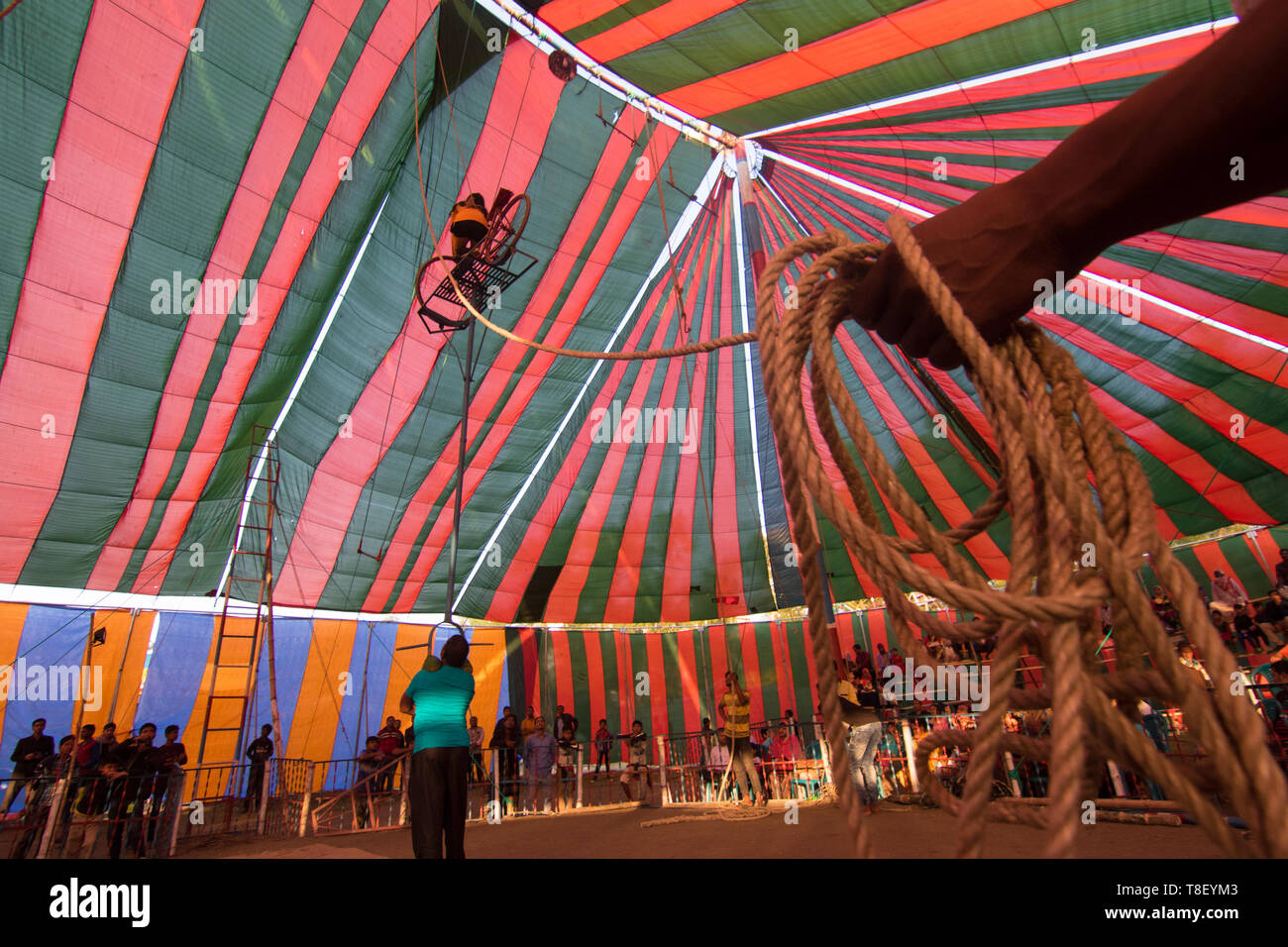 Troop members seen performing during the circus show. Bangladesh has a ...