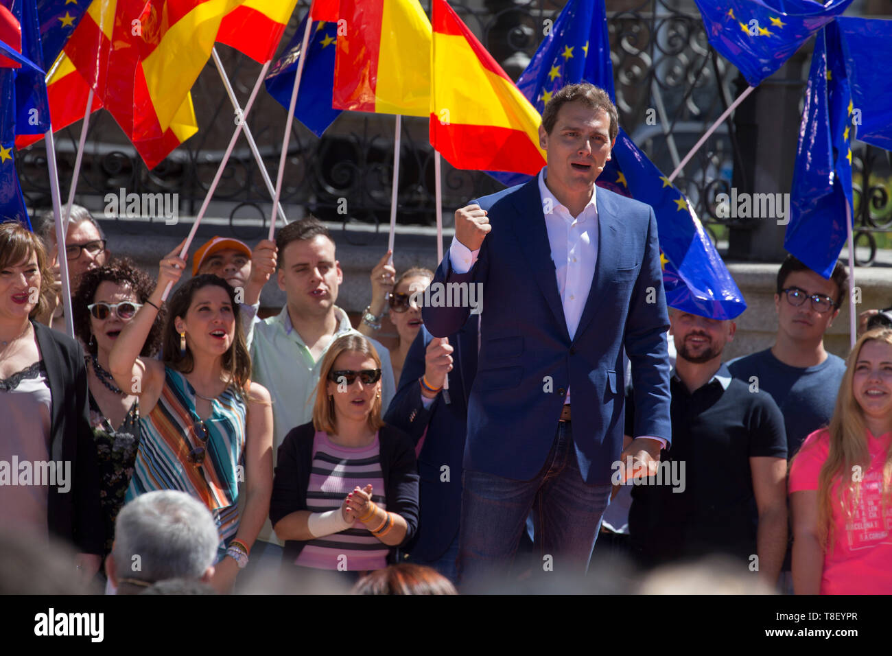 Albert Rivera, leader of Ciudadanos, seen speaking during the rally ...