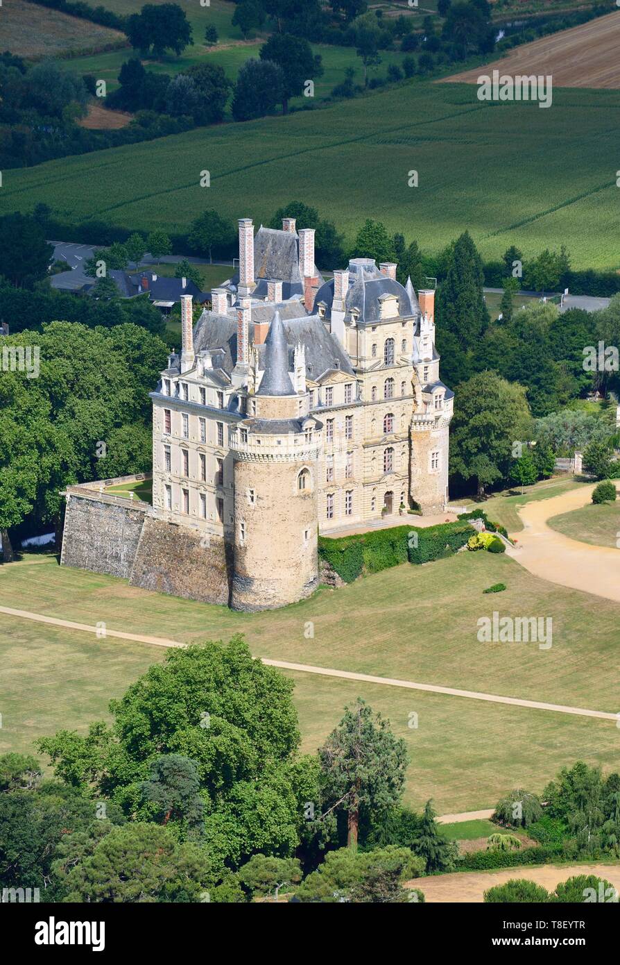 France, Maine et Loire, Brissac Quince, Chateau de Brissac (aerial view ...
