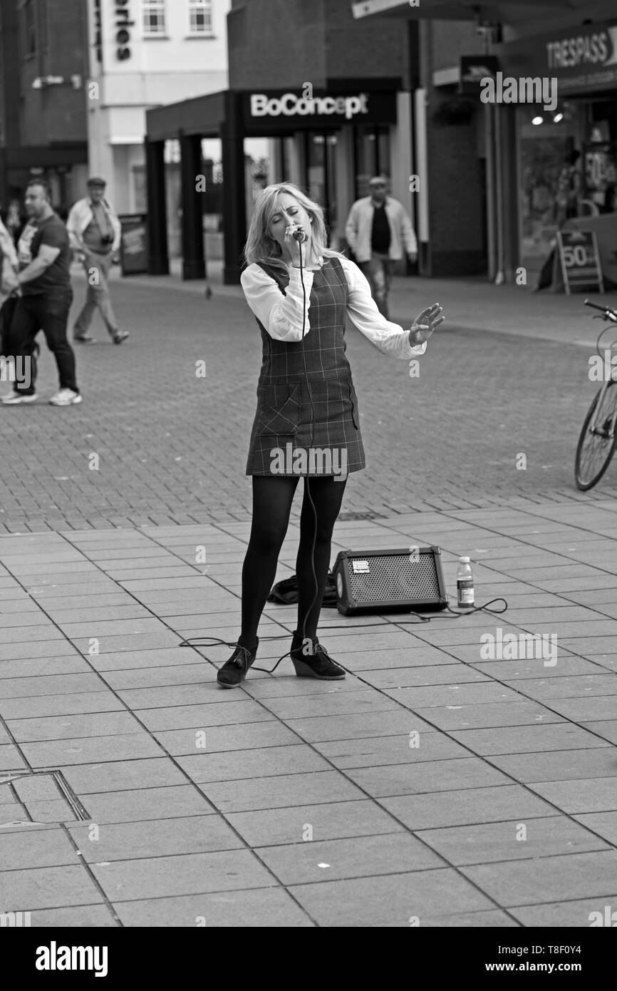 Female busker singer Black and White Stock Photos & Images - Alamy