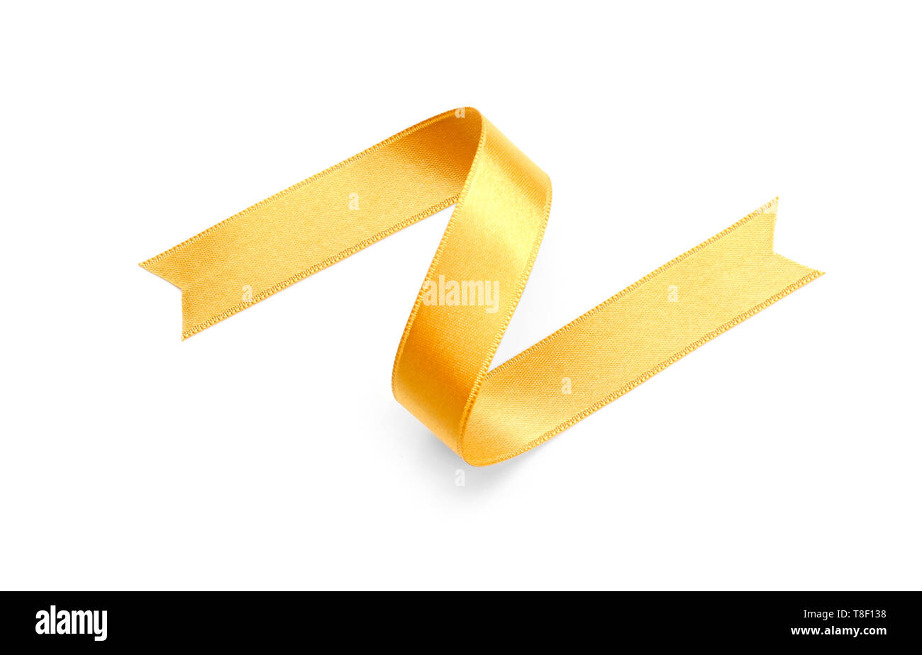 Golden ribbon on white background Stock Photo - Alamy