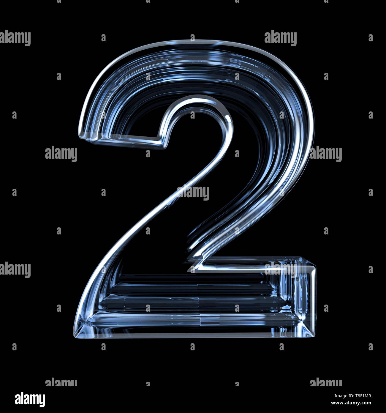 Transparent x-ray number 2 TWO. 3D render illustration on black ...